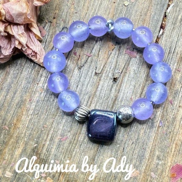 Alquimia | Jewelry | Purple Jade Beaded Ring Size 6 Steel Wire | Poshmark